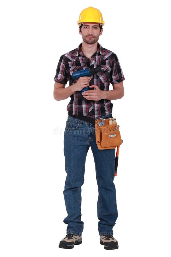 Young Man Carpenter Wearing Uniform Working in Joinery Making Wooden ...