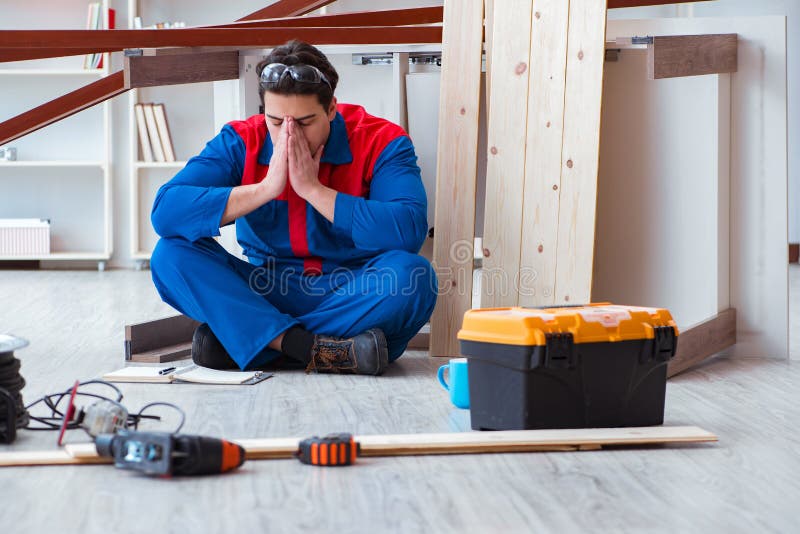 The Young Carpenter at Work Tired Feeling Not Well Stock Photo - Image ...