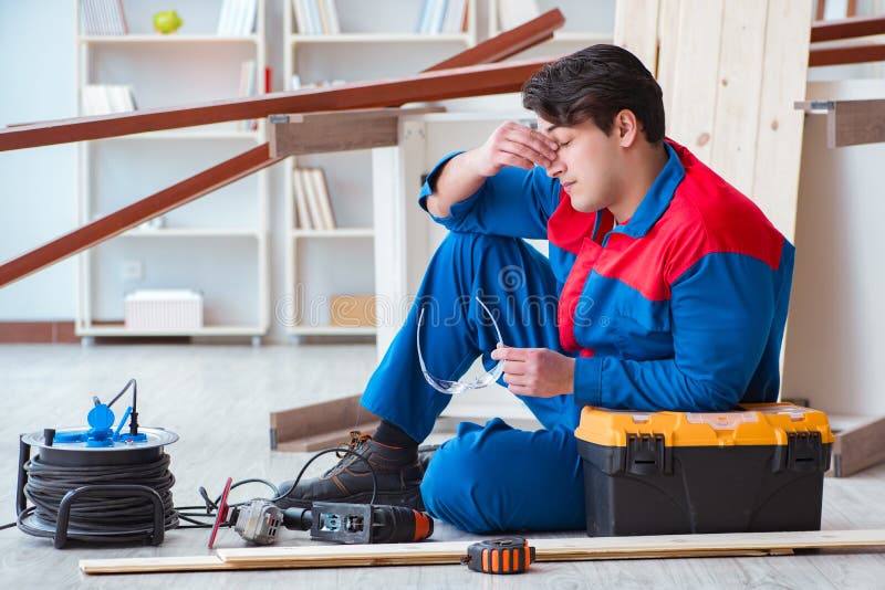 The Young Carpenter at Work Tired Feeling Not Well Stock Image - Image ...
