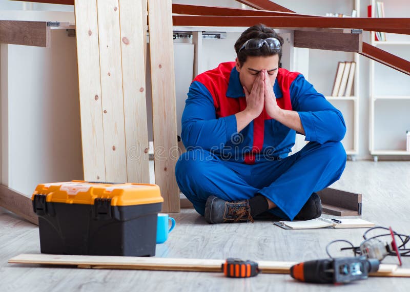 Young Carpenter at Work Tired Feeling Not Well Stock Image - Image of ...