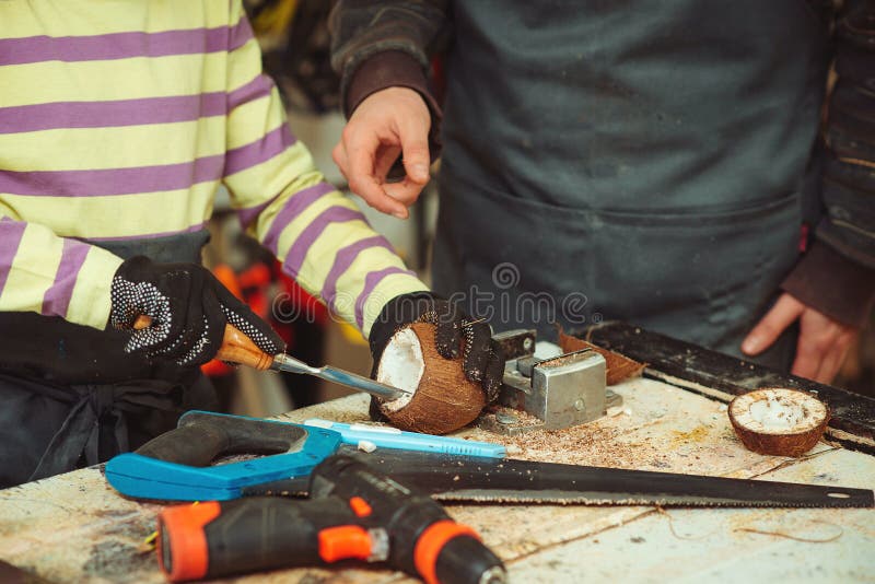 Young Carpenter Working in Craft Workshop. Creative Student Doing His ...