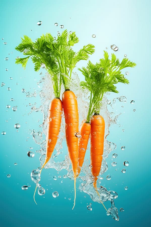 Young Carrot with Water Splash on a Blue Background. Stock Illustration ...
