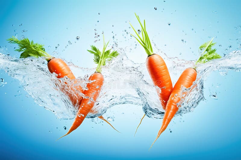 Young Carrot with Water Splash on a Blue Background. Stock Illustration ...