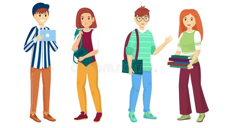 Young Cartoon Character of Students in Standing Pose. Can Be Used for ...