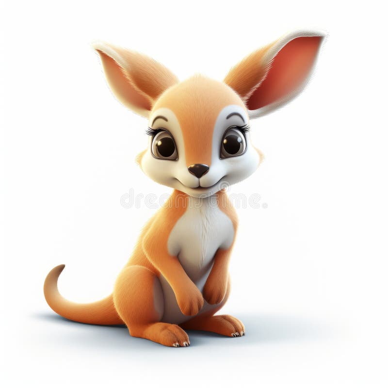 Cartoon Kangaroo Baby in Pixar Style on White Background Stock ...