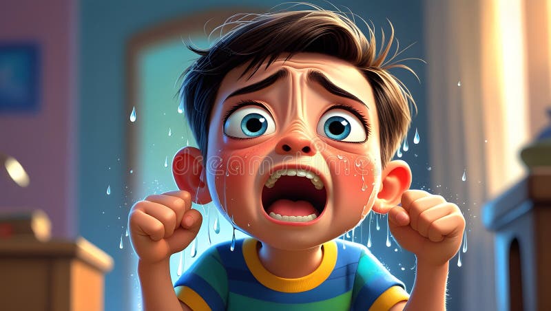 A Young Boy Crying in Anger Mood Stock Illustration - Illustration of ...