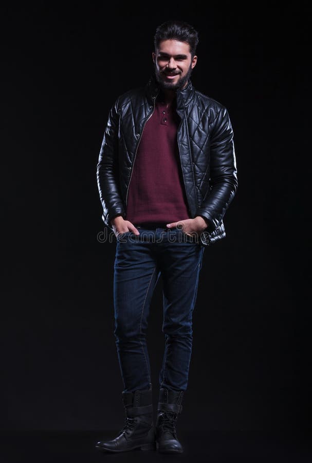 Young Casual Man with Hands in Pockets Stock Image - Image of leather ...
