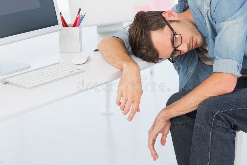 Young Casual Man Sleeping in Front of Computer Stock Photo - Image of ...