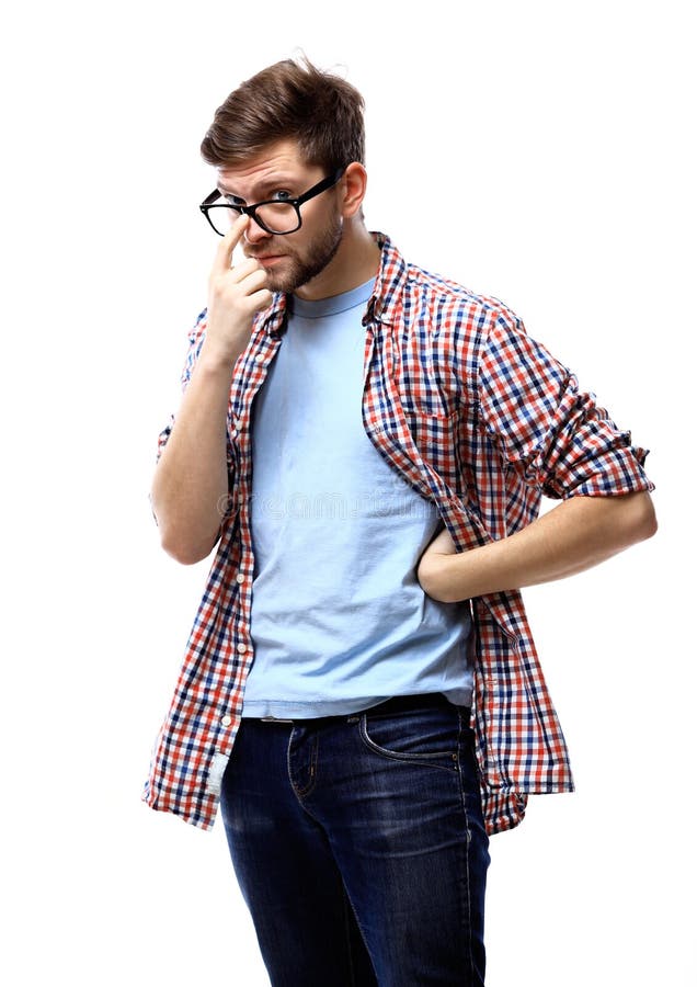 Thinking Man Isolated on White Background Stock Photo - Image of close ...