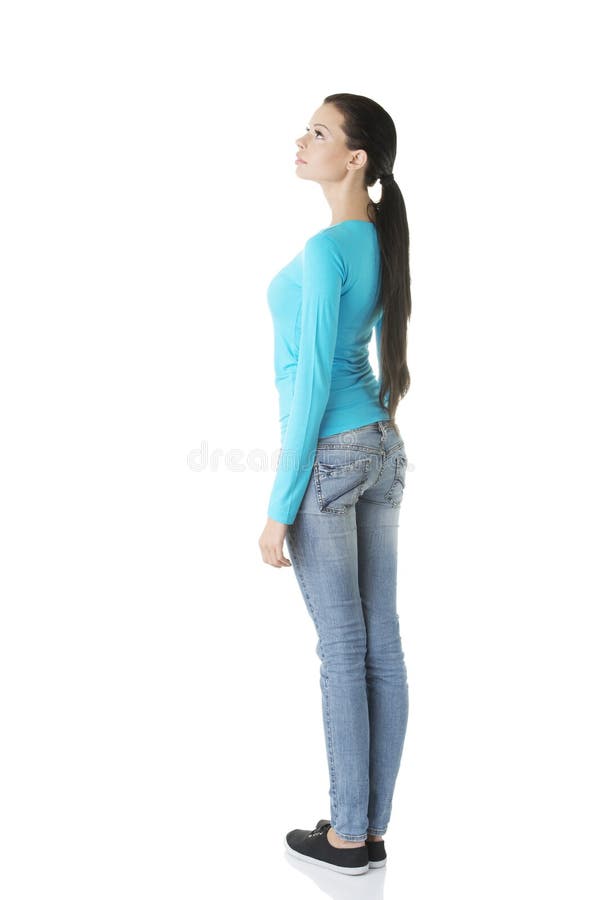 Young Casual Woman from Behind Looking Up Stock Photo - Image of ...