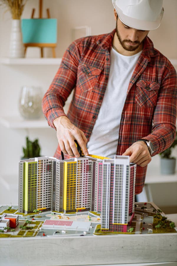 Young Caucasian Architect Man Work in Office Stock Photo - Image of ...