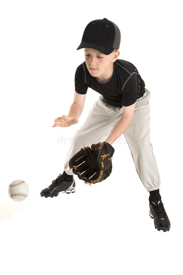Young Caucasian Baseball Player Catching a Grounder Stock Photo - Image ...
