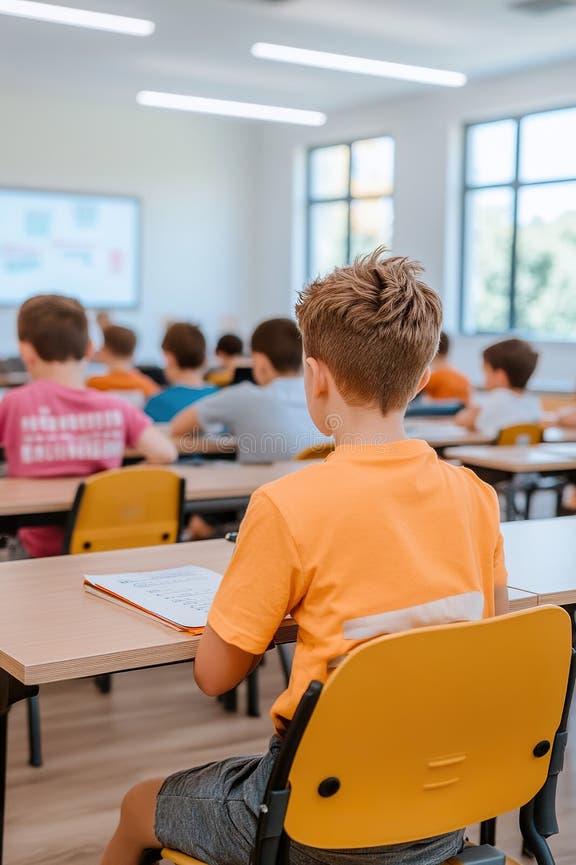 Young Caucasian Boys Learning in Classroom with Natural Lighting Stock ...