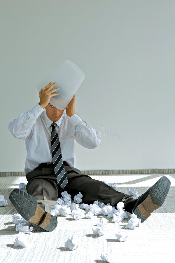 Young Caucasian Businessman Trash Bin His Head Stock Photos - Free ...