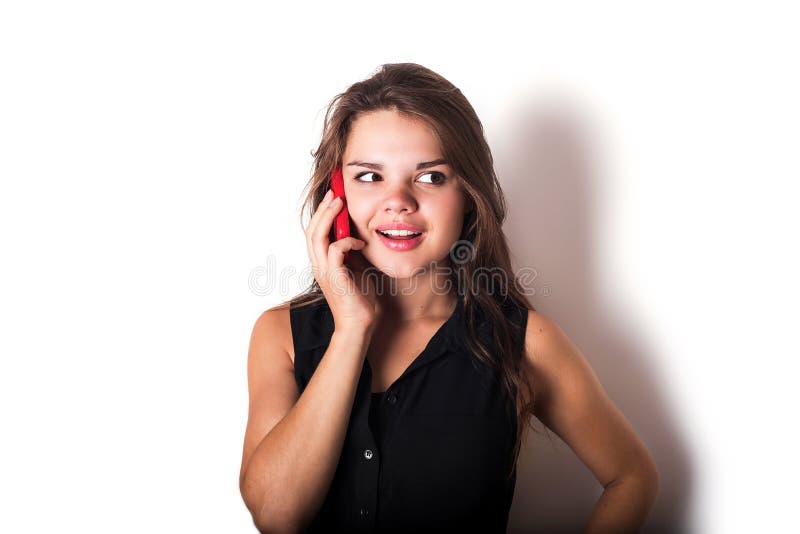 Young Caucasian Female Speaking on Phone Stock Photo - Image of ...