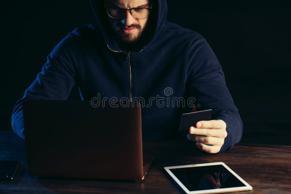 Serious Hacker Programmer Engaged in Crime Stock Photo - Image of fraud ...