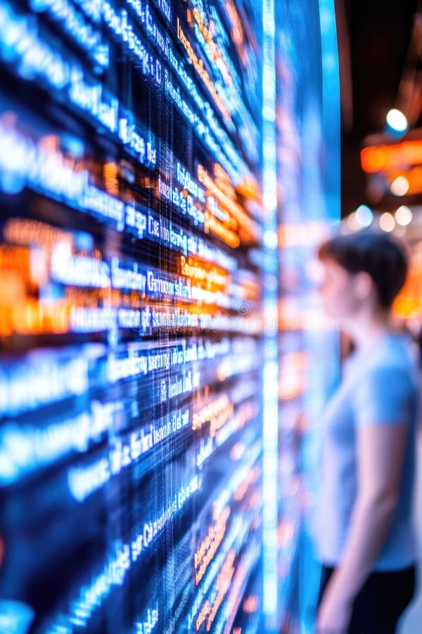 Young Caucasian Male Analyzing Data on Large Digital Display in Tech ...