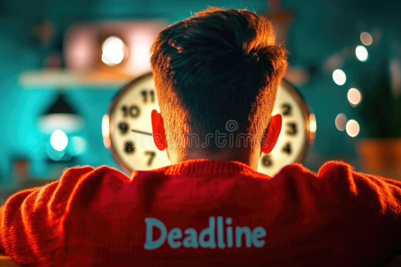 Young Caucasian Male Facing Countdown Clock at Night Reflecting on ...