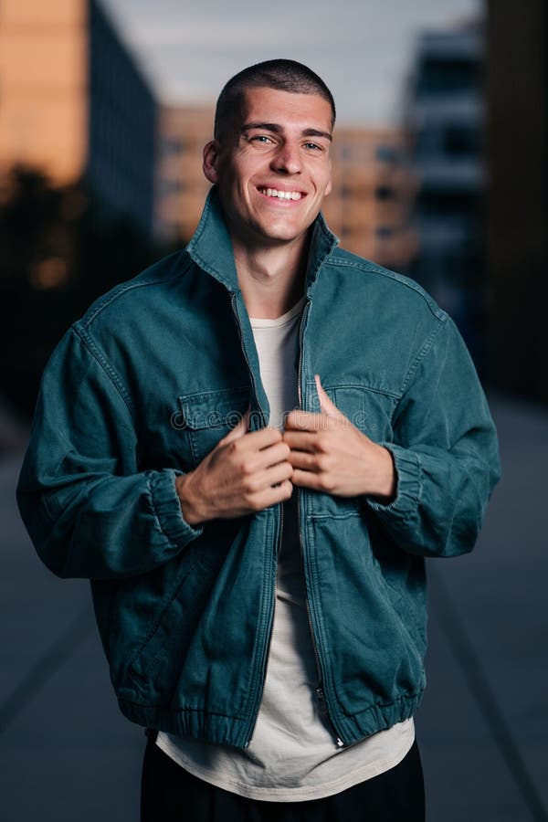 Young Caucasian Male Model Posing in a Denim Jacket Stock Image - Image ...