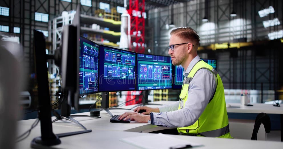 Young Caucasian Male SCADA Engineer Monitors Processes Stock Photo ...