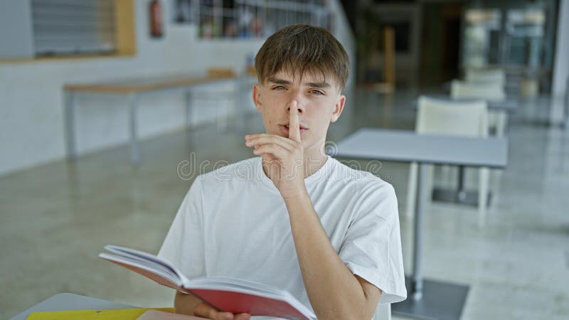A Young Caucasian Male Student Gestures for Silence in a Modern ...