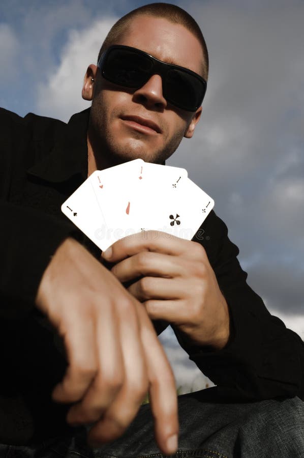 Young Caucasian Man with Ace Cards Stock Photo - Image of playing, hand ...