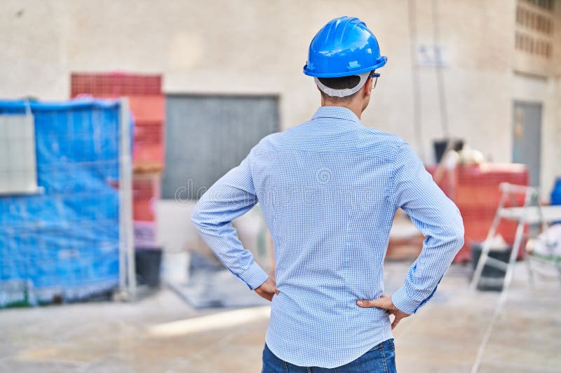 Young Caucasian Man Architect Standing on Back View at Street Stock ...