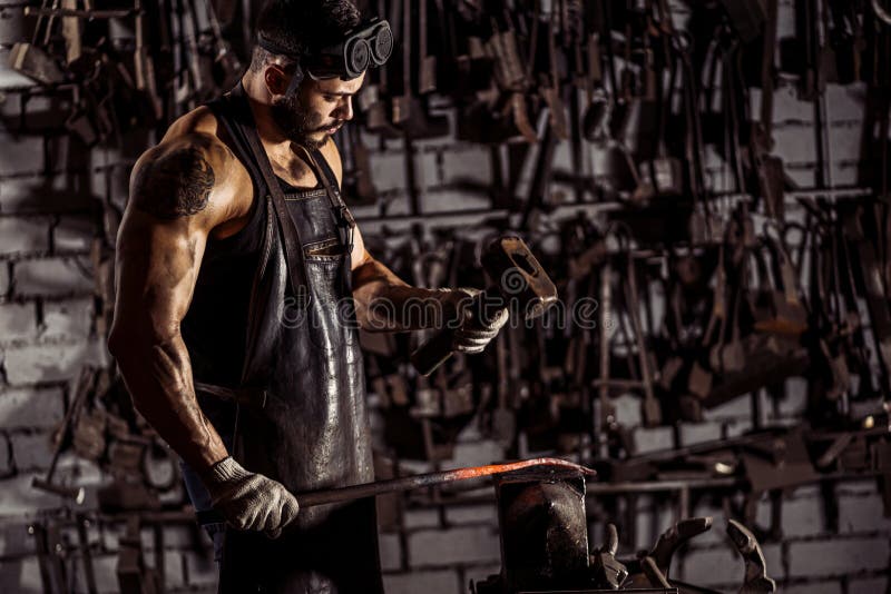 Young Caucasian Man Beating Hot Metal Stock Image - Image of handmade ...