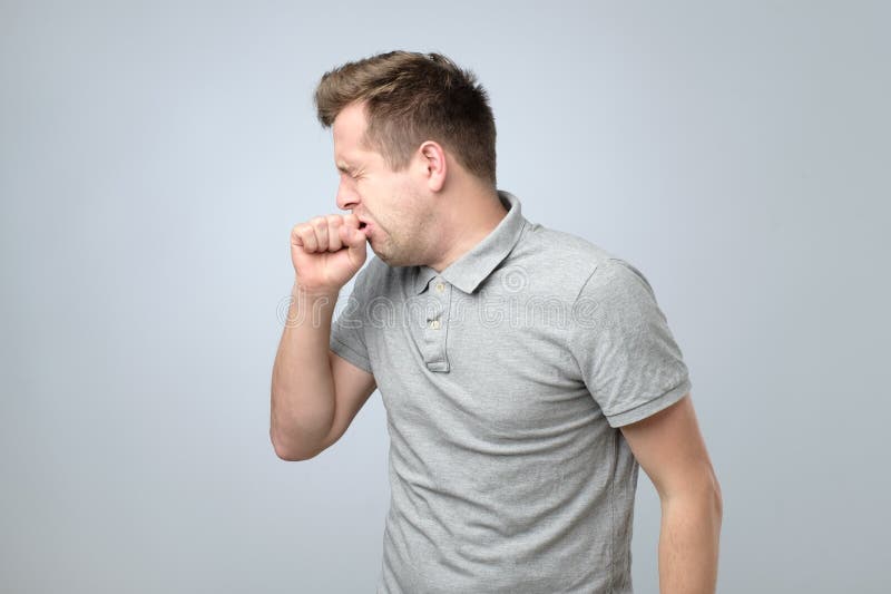 Young Caucasian Man Having Strong Cough As Illness Symptom Stock Image ...