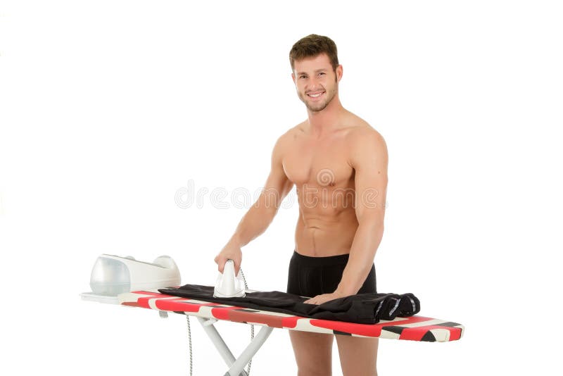Young Caucasian Man Ironing Stock Photo - Image of person, caucasian ...