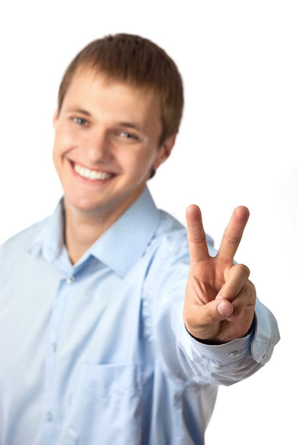 Young Caucasian Man Showing a Peace Sign Stock Image - Image of ...