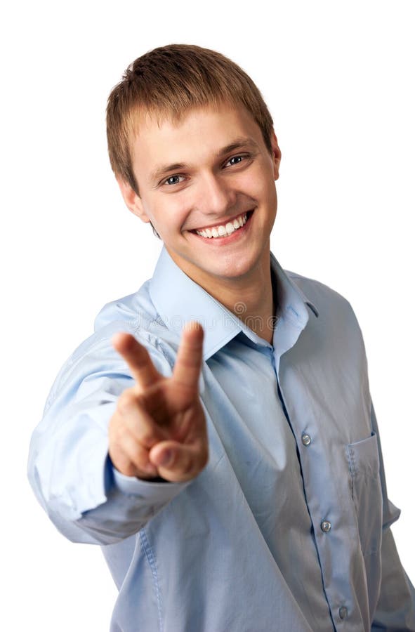 Young Caucasian Man Showing a Peace Sign Stock Photo - Image of ...