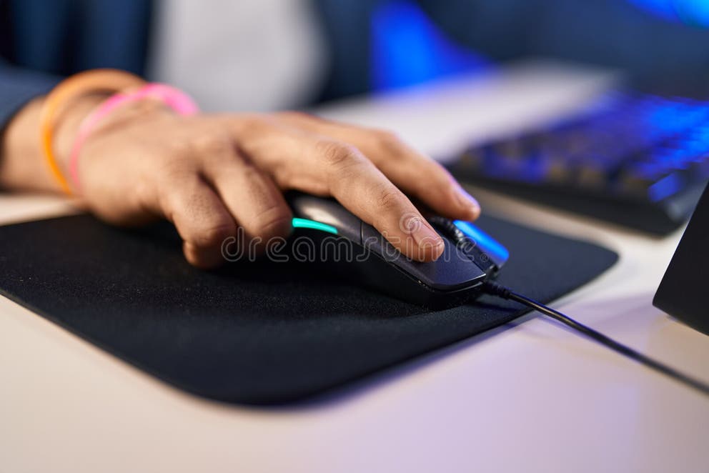 Young Caucasian Man Using Mouse Computer at Gaming Room Stock Image ...