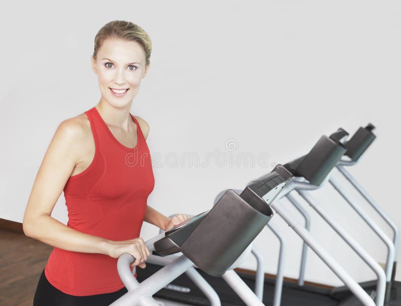Young Caucasian Model Running Threadmill Stock Photo - Image of active ...
