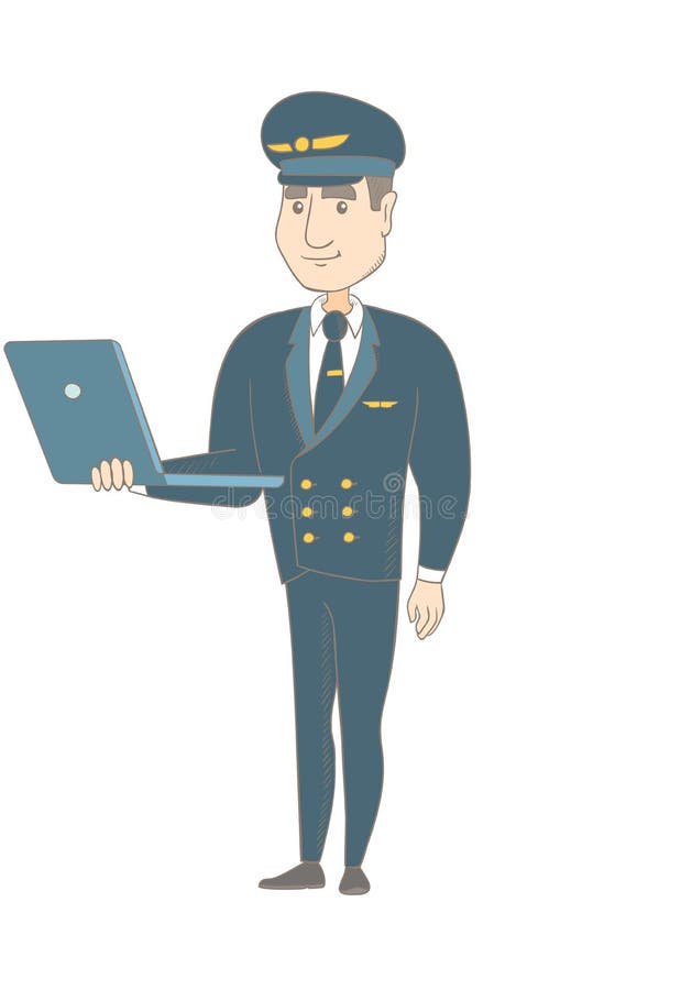 Young Caucasian Pilot Using a Laptop. Stock Vector - Illustration of ...
