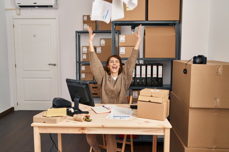 Young Caucasian Woman Ecommerce Business Worker Throwing Documents at ...