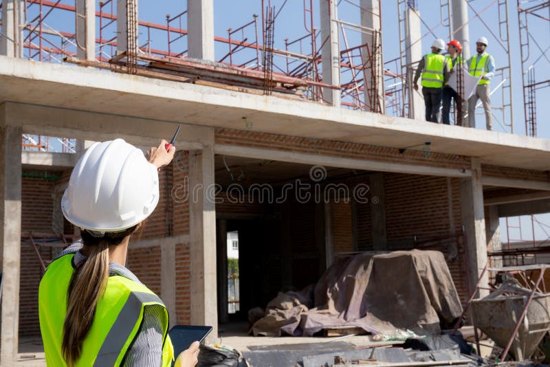 Young Caucasian Woman Engineer Command and Control Labor or Coworker ...