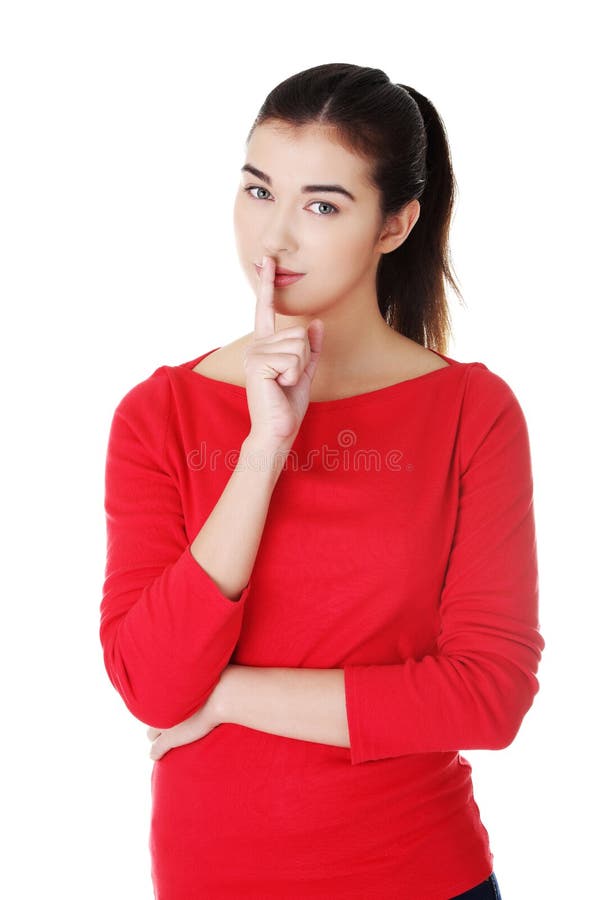 Young Caucasian Woman Making Silence Sign Stock Photo - Image of secret ...