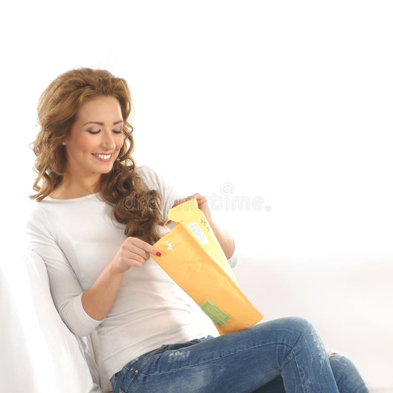 Businesswoman with White Envelope Stock Image - Image of delivery ...