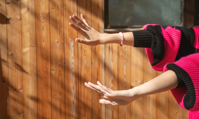 Young Caucasian Woman Showing Empty Hand Stock Image - Image of adult ...