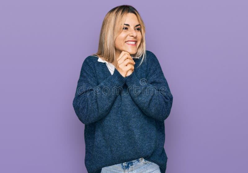 Young Caucasian Woman Wearing Casual Clothes Laughing Nervous And