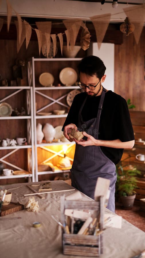 Young Ceramicist Making Clay Pottery in Studio Stock Photo - Image of ...