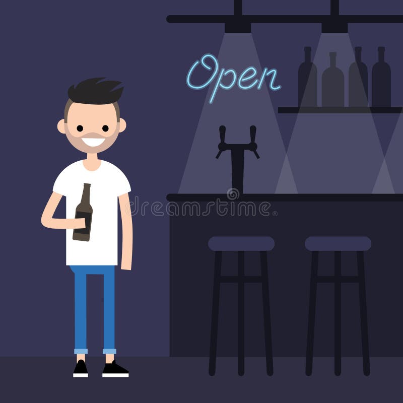 Young Character Drinking Beer in a Bar / Flat Il Stock Vector ...