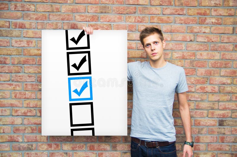 Young with Checkboxes on Whiteboard Stock Photo - Image of holding ...