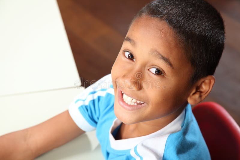 Young Cheerful Ethnic School Boy 9 in Classroom Stock Photo - Image of ...