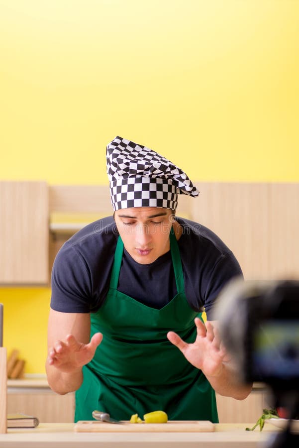 The Young Chef Blogger Explaining Food Preparation Stock Image - Image ...