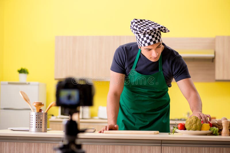 The Young Chef Blogger Explaining Food Preparation Stock Photo - Image ...