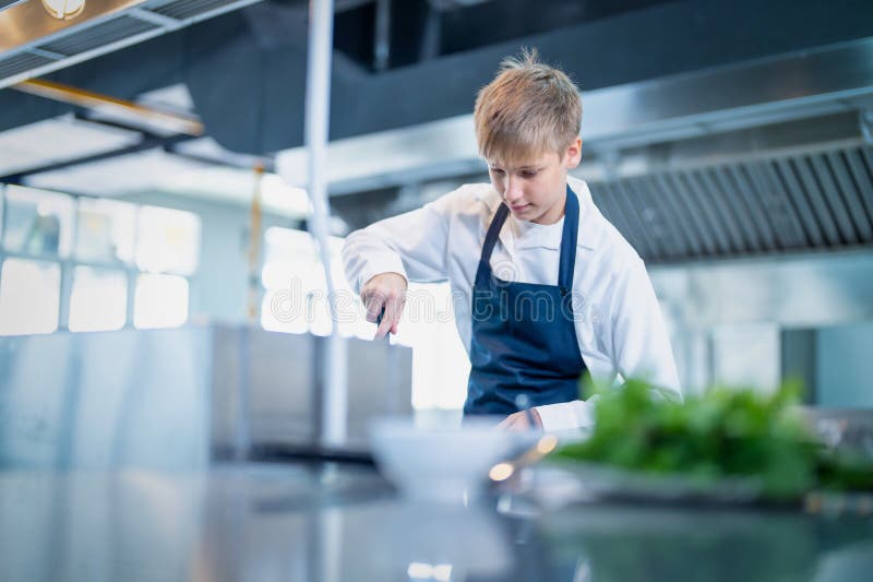 Young Chef Cooking at Restaurant Kitchen Stock Photo - Image of ...