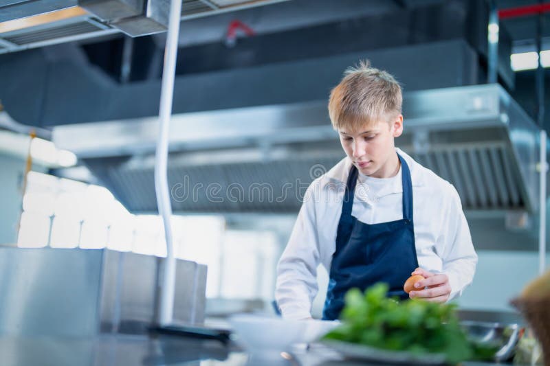 Young Chef Cooking at Restaurant Kitchen Stock Photo - Image of ...