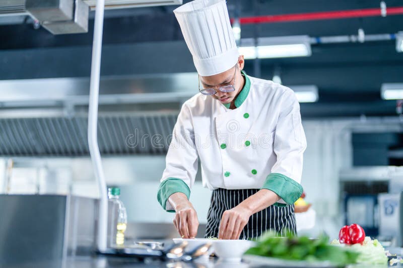 Young Chef Cooking at Restaurant Kitchen Stock Image - Image of ...